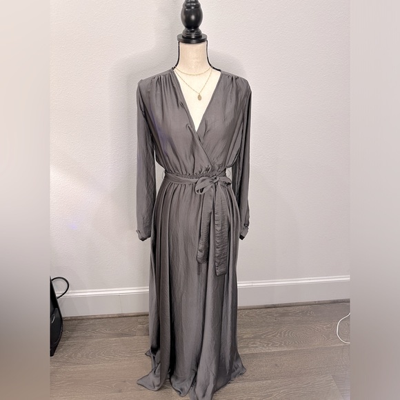 Aakaa | Dresses | Aakaa Charcoal 34 Length Sleeve Wrap Maxi Dress ...